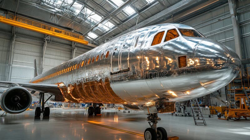Metallic Aircraft Undergoing Assembly in a Large Manufacturing Facility ...