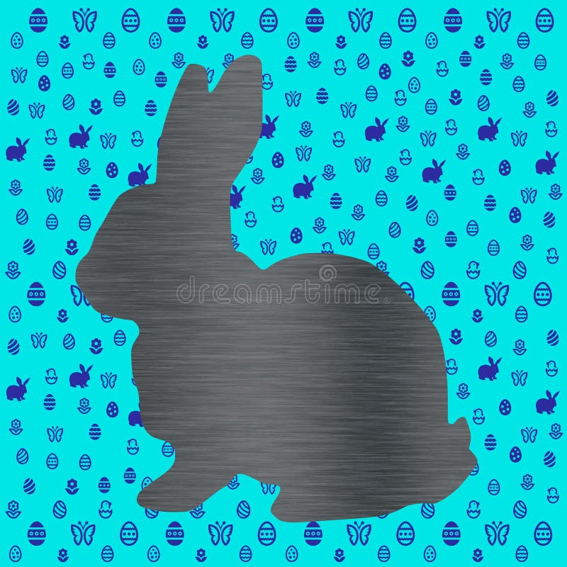 A Large Metallic Gray Bunny in Profile on a Turquoise Background with ...