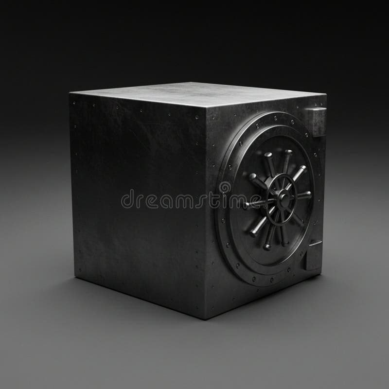 A Large, Metallic Safe in the Shape of a Cube with a Textured, Matte ...