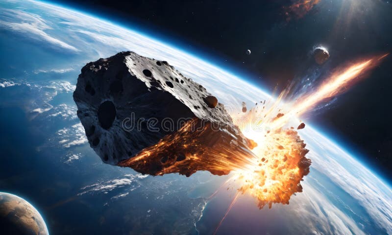 A Large Meteorite Explodes Against the Background of the Earth Stock ...
