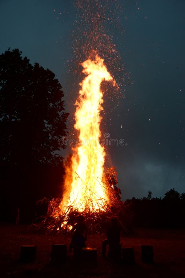Large Midsummer Bonfire at Night in Latvia Stock Image - Image of night ...