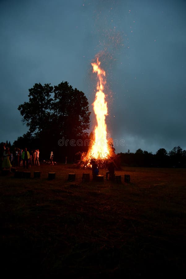 Large Midsummer Bonfire at Night in Latvia Stock Image - Image of ...