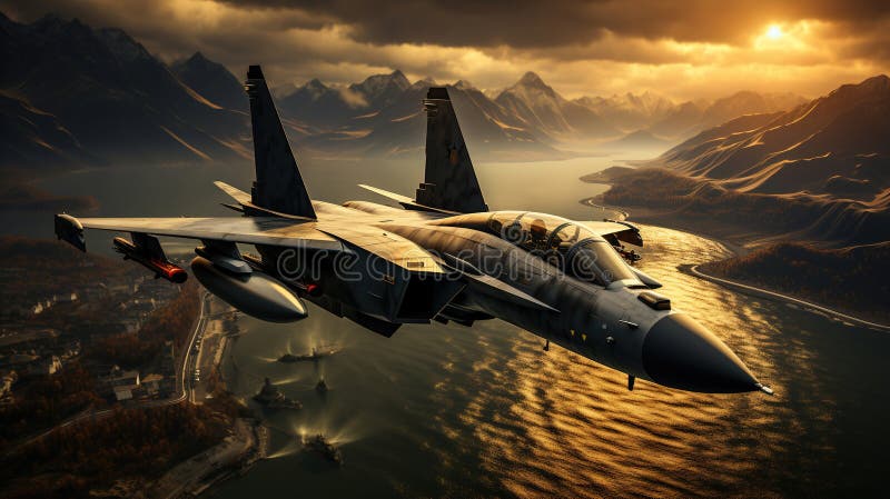 Large Military Aircraft Flying in the Sky on Blurry Background Stock ...