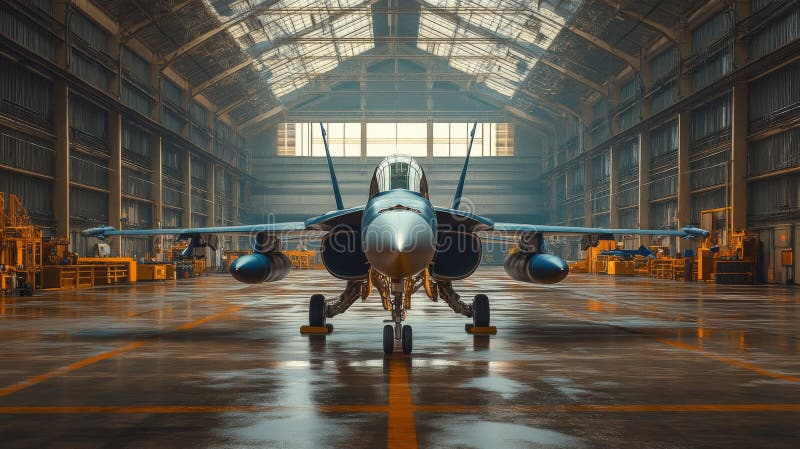 Military Aircraft Undergoes Inspection and Maintenance in Large Hangar ...