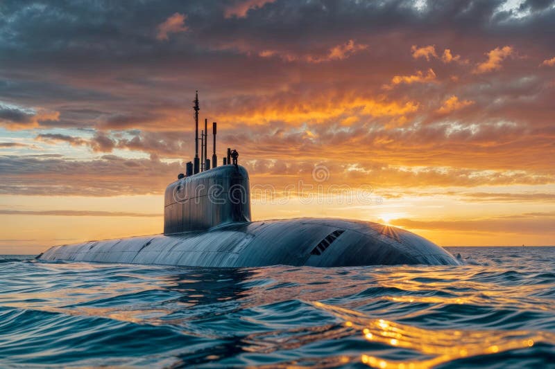 A Large Military Submarine is Floating in the Ocean Stock Illustration ...