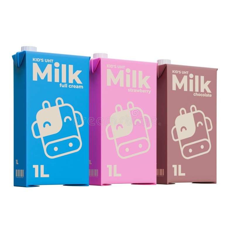Large Milk Front Left View in Three Variant 3D Render Illustration ...