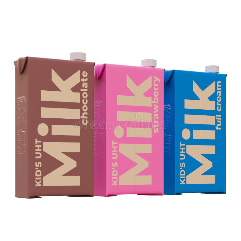 Large Milk Rear Left View in Three Variant 3D Render Illustration Stock ...