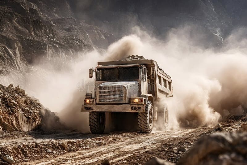 Large Mining Dump Truck Moving Along a Dirt Road in Open Pit Mine Stock ...