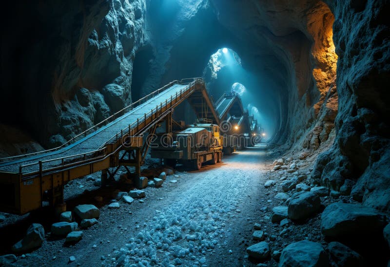 Large Mining Machinery Working Inside a Cavernous Underground Mine ...