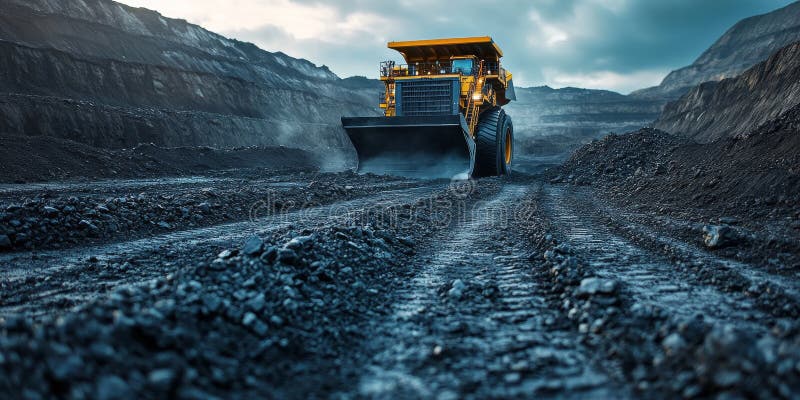 Large Mining Truck Carrying Coal in Open Pit Coal Mine Stock ...