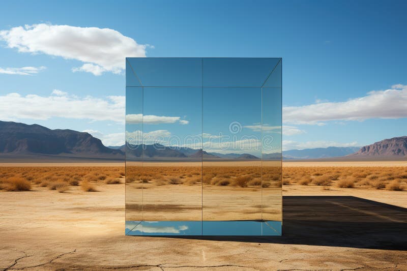 Large Mirror in the Desert with Reflection. Generated by Artificial ...