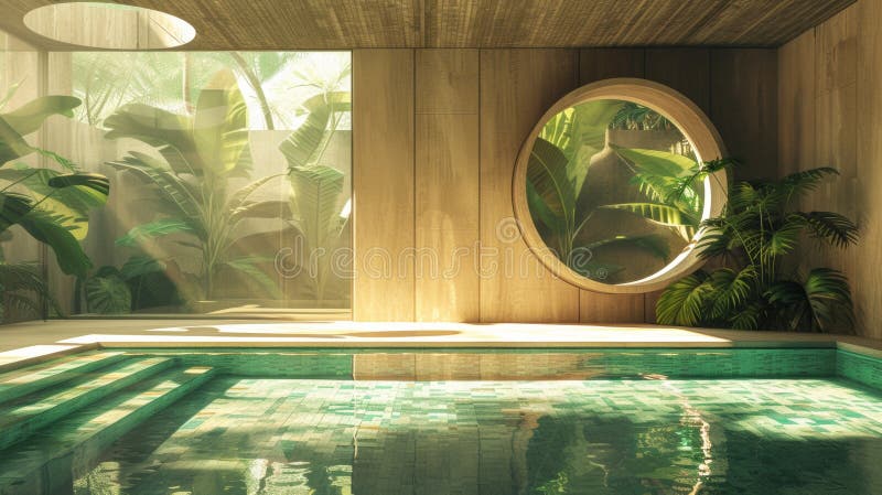 A Large Mirror in a Room with an Indoor Pool and Plants, AI Stock Photo ...