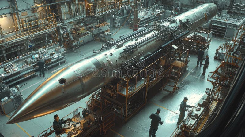 Large Missile Production in Industrial Factory with Engineers and ...