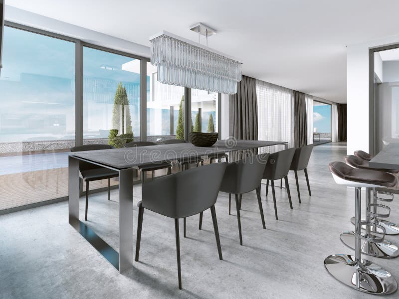 Large Modern Dining Table in Contemporary Kitchen Stock Illustration ...