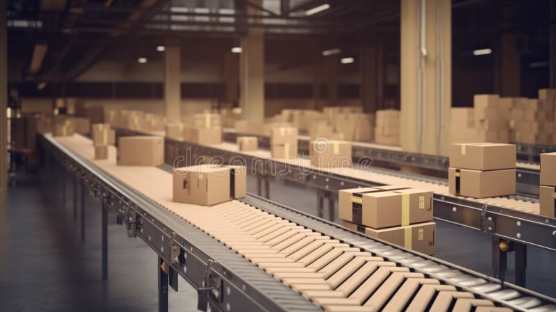 Large Modern Distribution Warehouse with Cardboard Boxes on ...