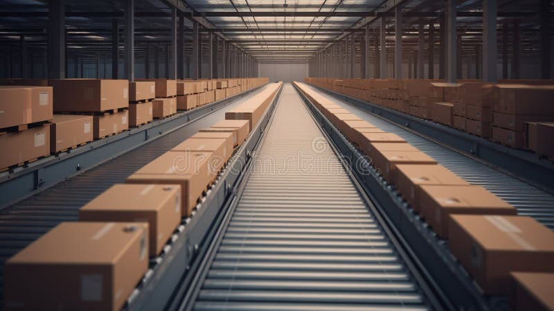 Large Modern Distribution Warehouse with Cardboard Boxes on ...