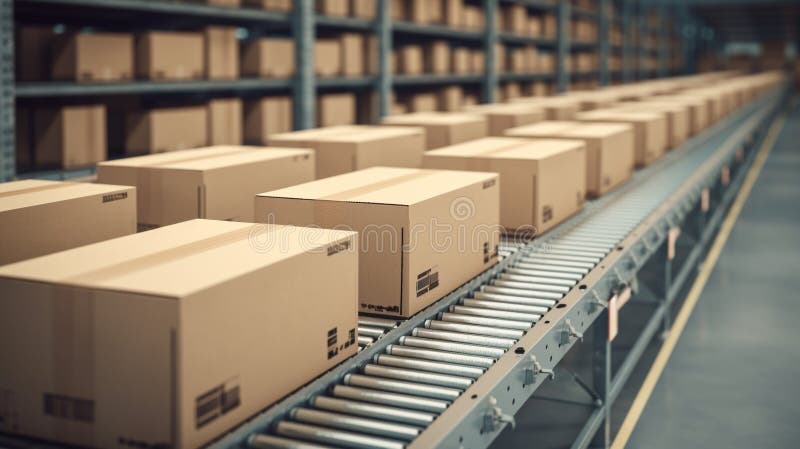 Large Modern Distribution Warehouse with Cardboard Boxes on ...