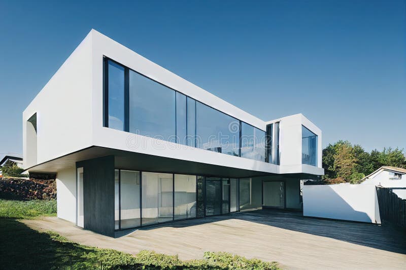 Large Modern House Exterior of Rectangular Architecture with Garage and ...