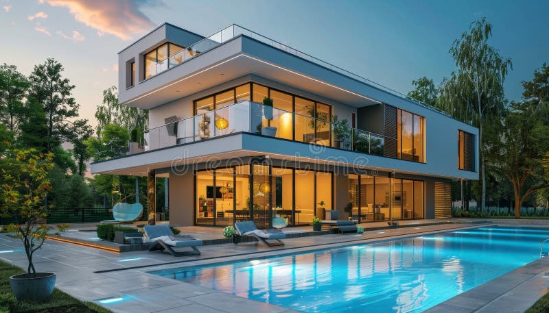 A Large, Modern House with a Lot of Windows and a Balcony by AI ...