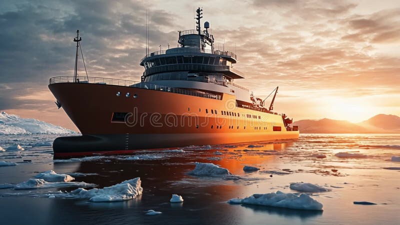 Large, Modern Icebreaker Vessel Cutting through the Arctic Ice ...