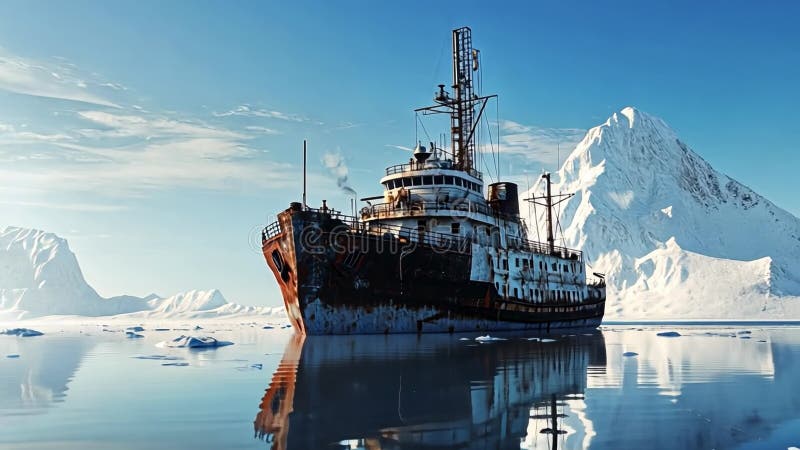 Large, Modern Icebreaker Vessel Cutting through the Arctic Ice ...
