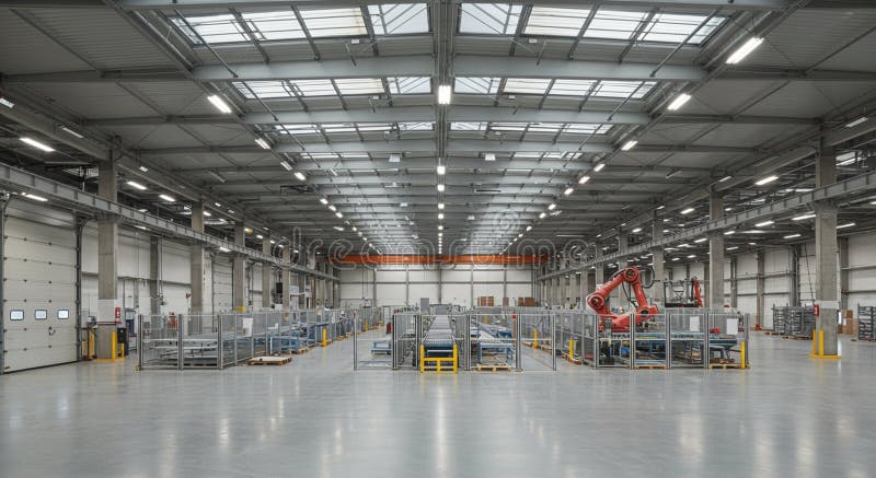 Large, Modern Industrial Warehouse with a High Ceiling and Skylights ...