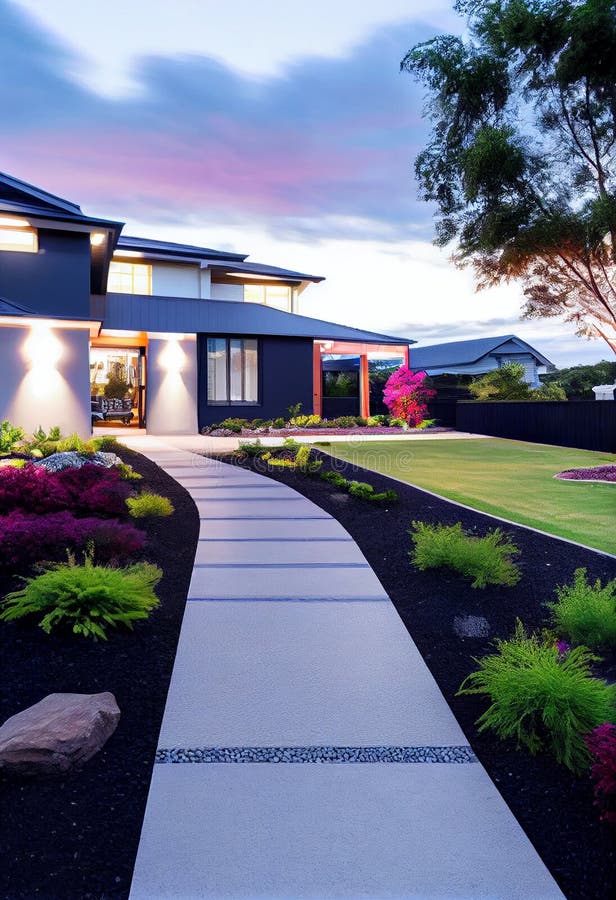 Large Modern Landscaped Home. AI Generated Stock Illustration ...