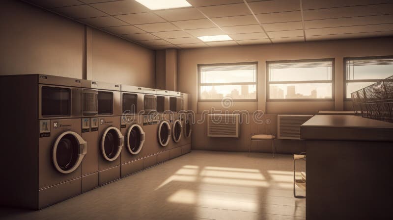 Large Modern Laundry Room with Plenty of Washing Machines, Dryers ...