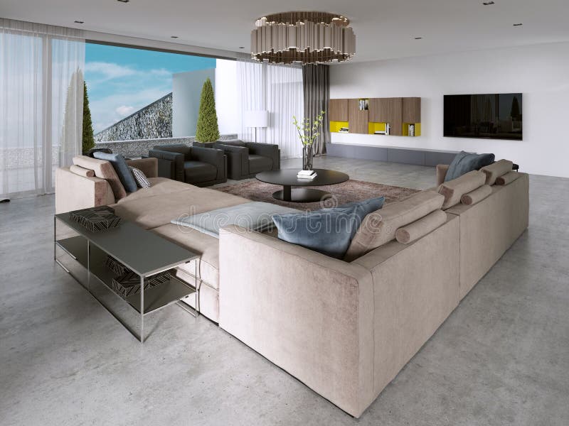 Large Modern Living Room Open Space in a Modern Style Stock ...