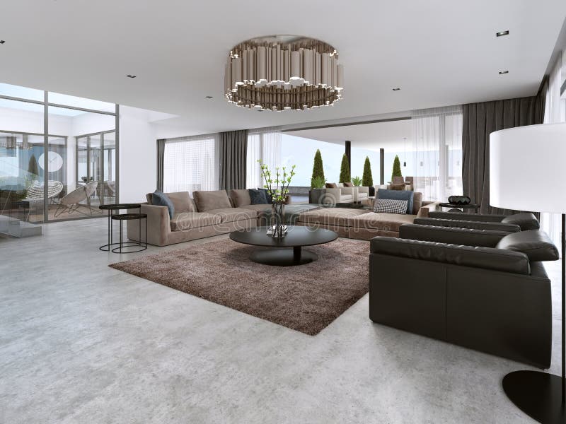 Large Modern Living Room Open Space in a Modern Style Stock ...