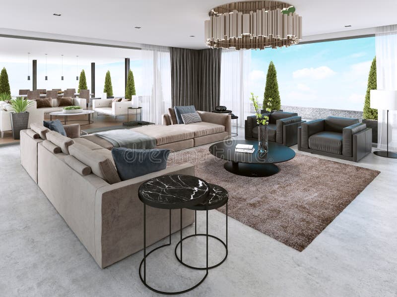 Large Modern Living Room Open Space in a Modern Style Stock ...