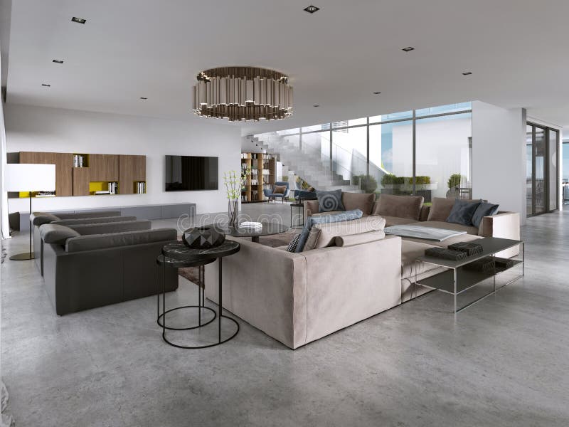 Large Modern Living Room Open Space in a Modern Style Stock ...