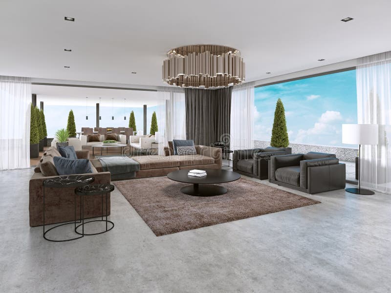 Large Modern Living Room Open Space in a Modern Style Stock ...