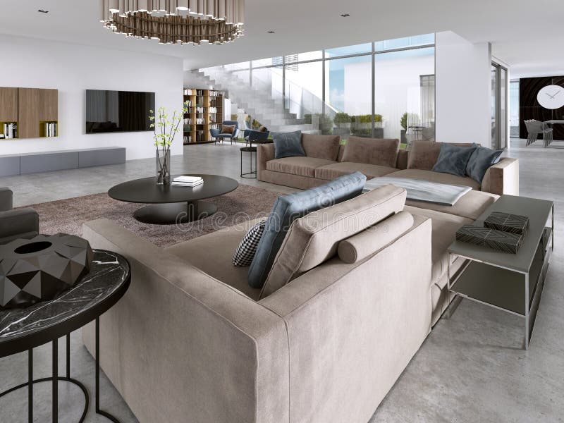 Large Modern Living Room Open Space in a Modern Style Stock ...