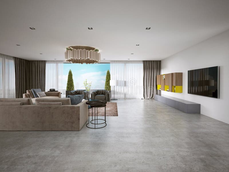 Large Modern Living Room Open Space in a Modern Style Stock ...