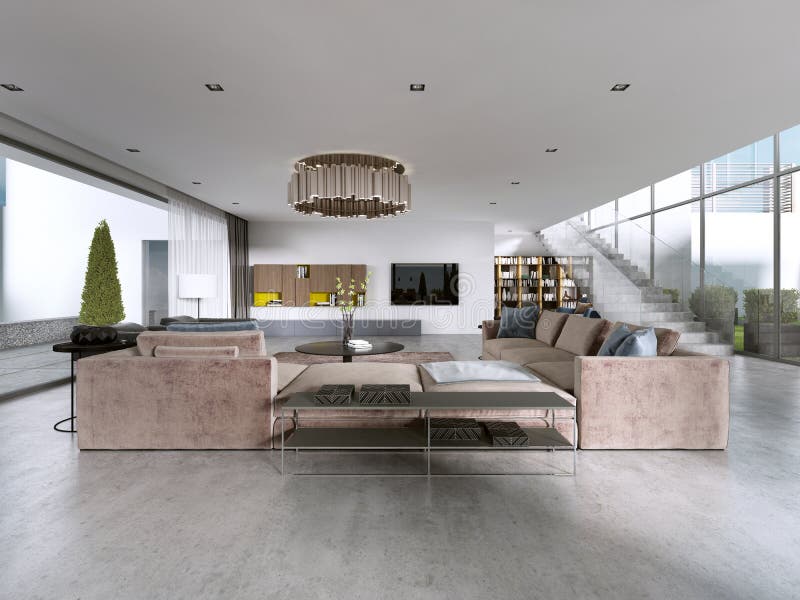 Large Modern Living Room Open Space in a Modern Style Stock ...