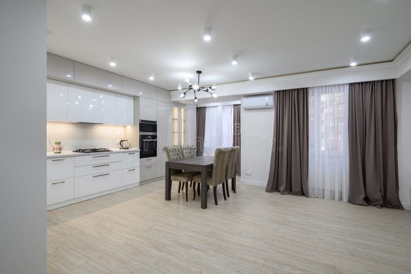 Large Modern New Well Designed White Kitchen in Studio Flat Interior ...