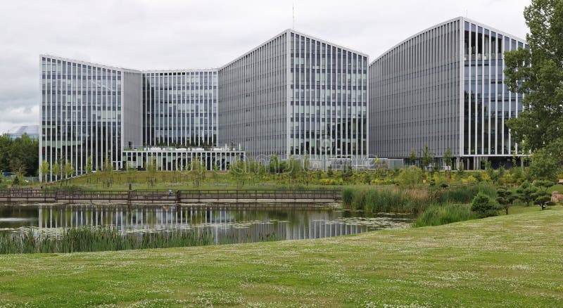 Large Modern Office Building on the Shore of the City Park Lake Stock ...
