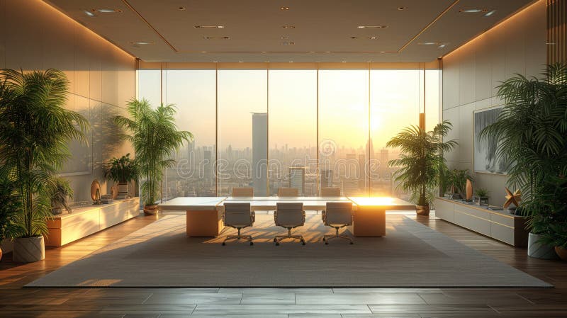 Large Modern Office, with Panoramic Window Stock Illustration ...