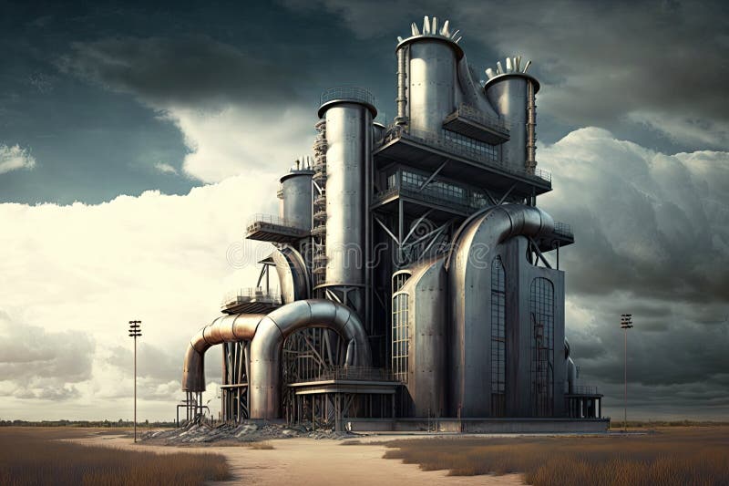 Large Modern Oil Pumping Station Against Sky Stock Illustration ...