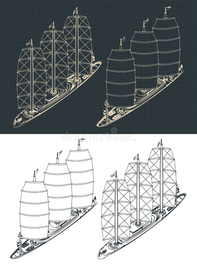 Large Modern Sailing Ship Isometric Drawings Stock Vector ...