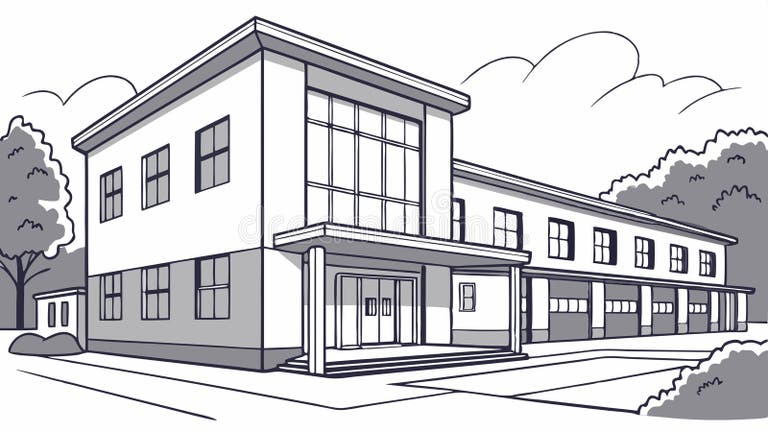 Large Modern School, Extensive Facilities, Vector Design Generative AI ...