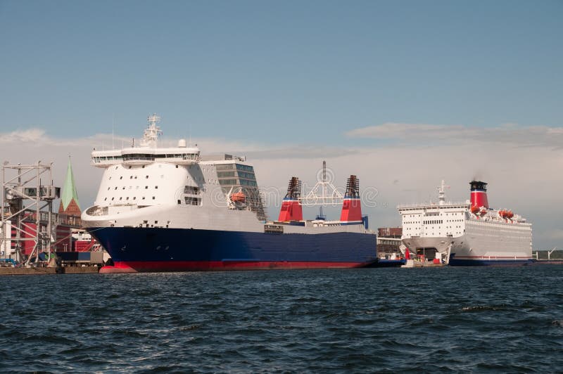 The Large Modern Ships in Port Stock Photo - Image of buildings, ship ...