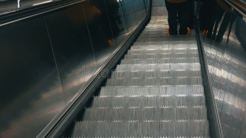 Large Modern Staircase Escalator Rides the Subway Down Stock Video ...