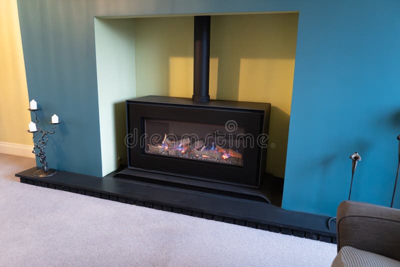 Large Modern, Stove Like, Gas Fire with a Log Effect, in a Modern ...