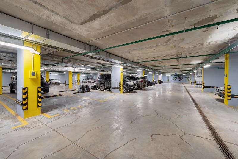 Large Modern Underground Parking for Cars, Garage Stock Photo - Image of urban, underground ...