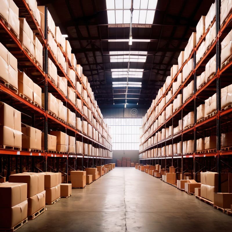 Large Modern Warehouse with Boxes and Sacks for Storage in Industrial ...