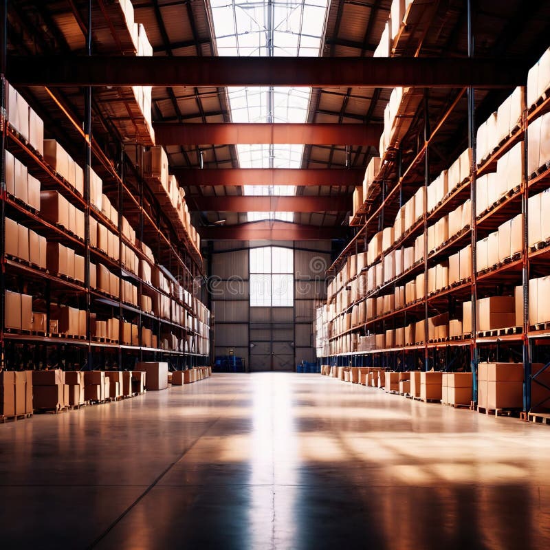 Large Modern Warehouse with Boxes and Sacks for Storage in Industrial ...