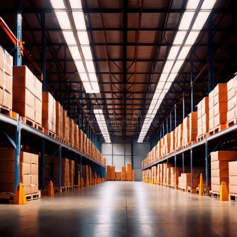 Large Modern Warehouse with Boxes and Sacks for Storage in Industrial ...