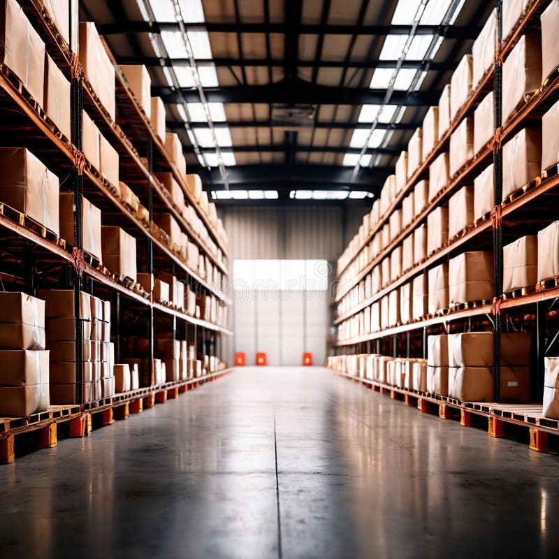 Large Modern Warehouse with Boxes and Sacks for Storage in Industrial ...